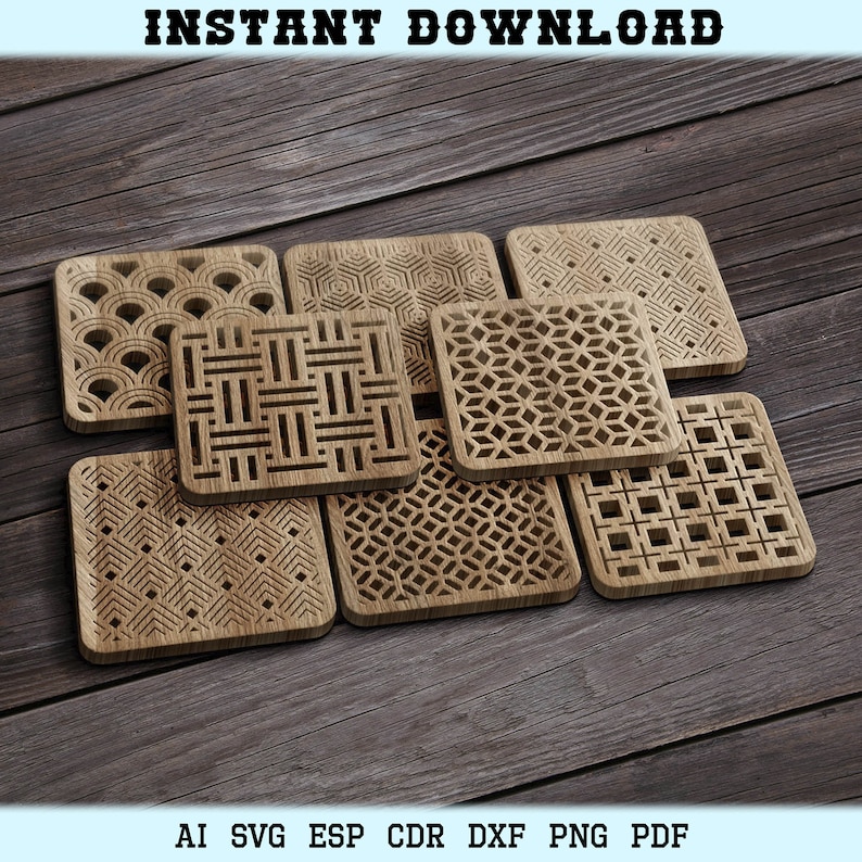 SVG Wood Square Coaster Trivet Wall Decor SVG DX Wood Trivets, Eps ...