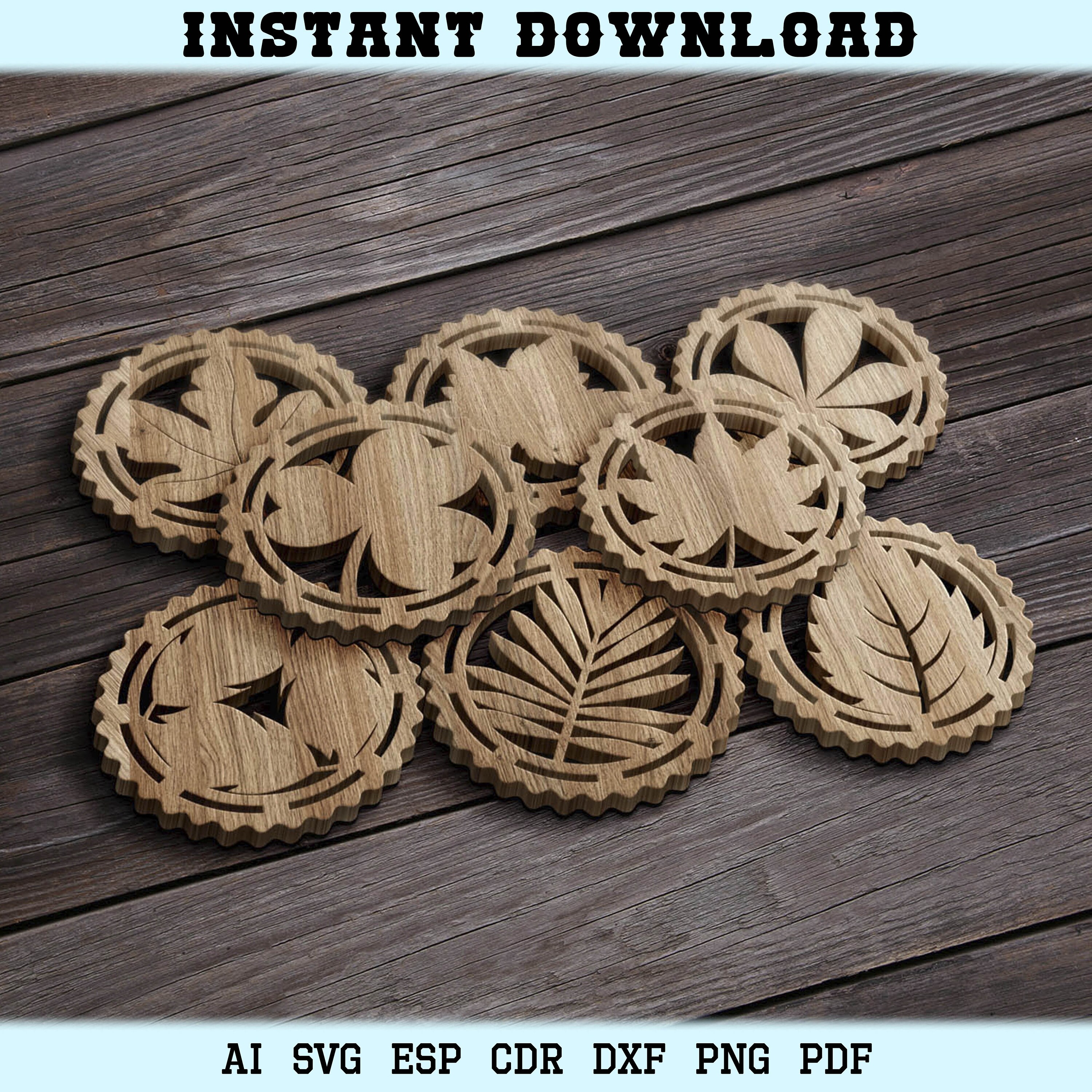 Leaves Trivets, SVG Flower Coasters Svg, Wood Leaves Coasters Laser Cut ...