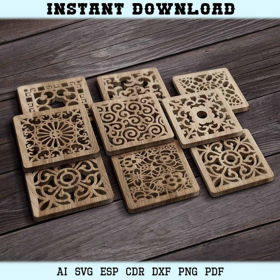 Ornament Trivets, Square Wood Coasters Svg, Square Coaster Laser Cut ...