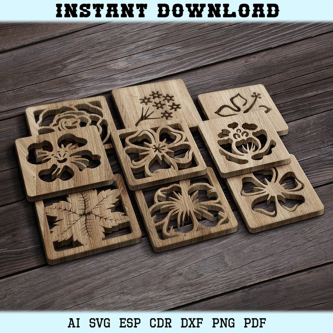 Flower Trivets, SVG Flower Coasters Svg, Wood Flower Coaster Laser Cut ...