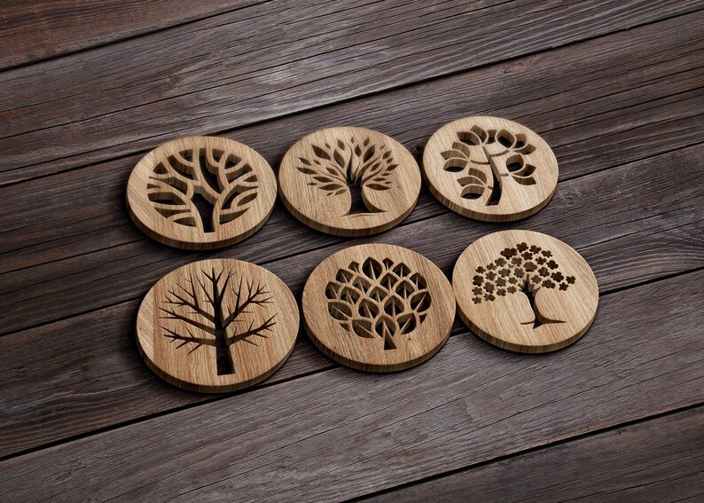 Tree Coasters SVG Laser Cut Tree Trivet Grill Round Tree Wall Decor ...