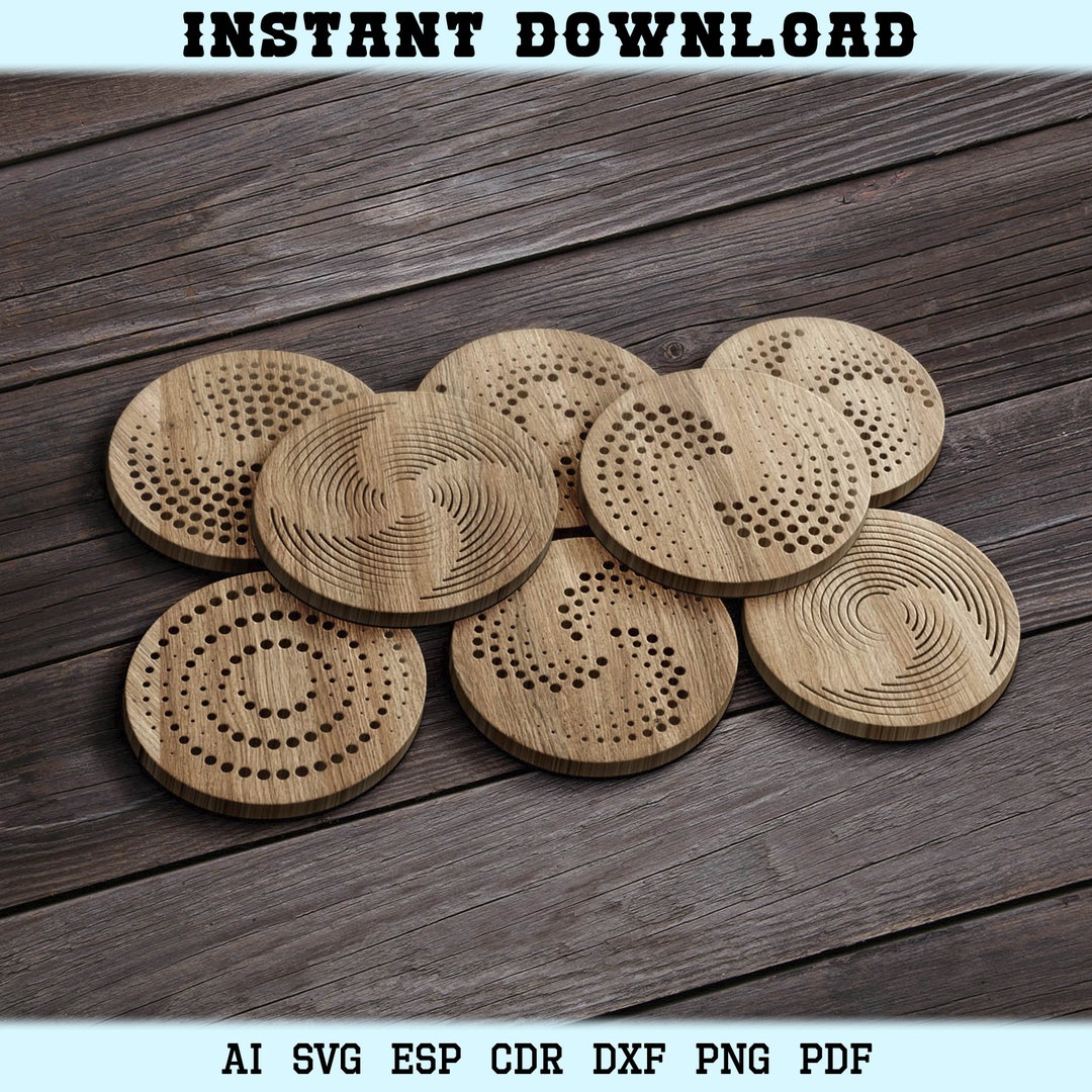 Wood Spiral Coaster Set Glowforge Cut Files Geometric Coaster Trivet ...