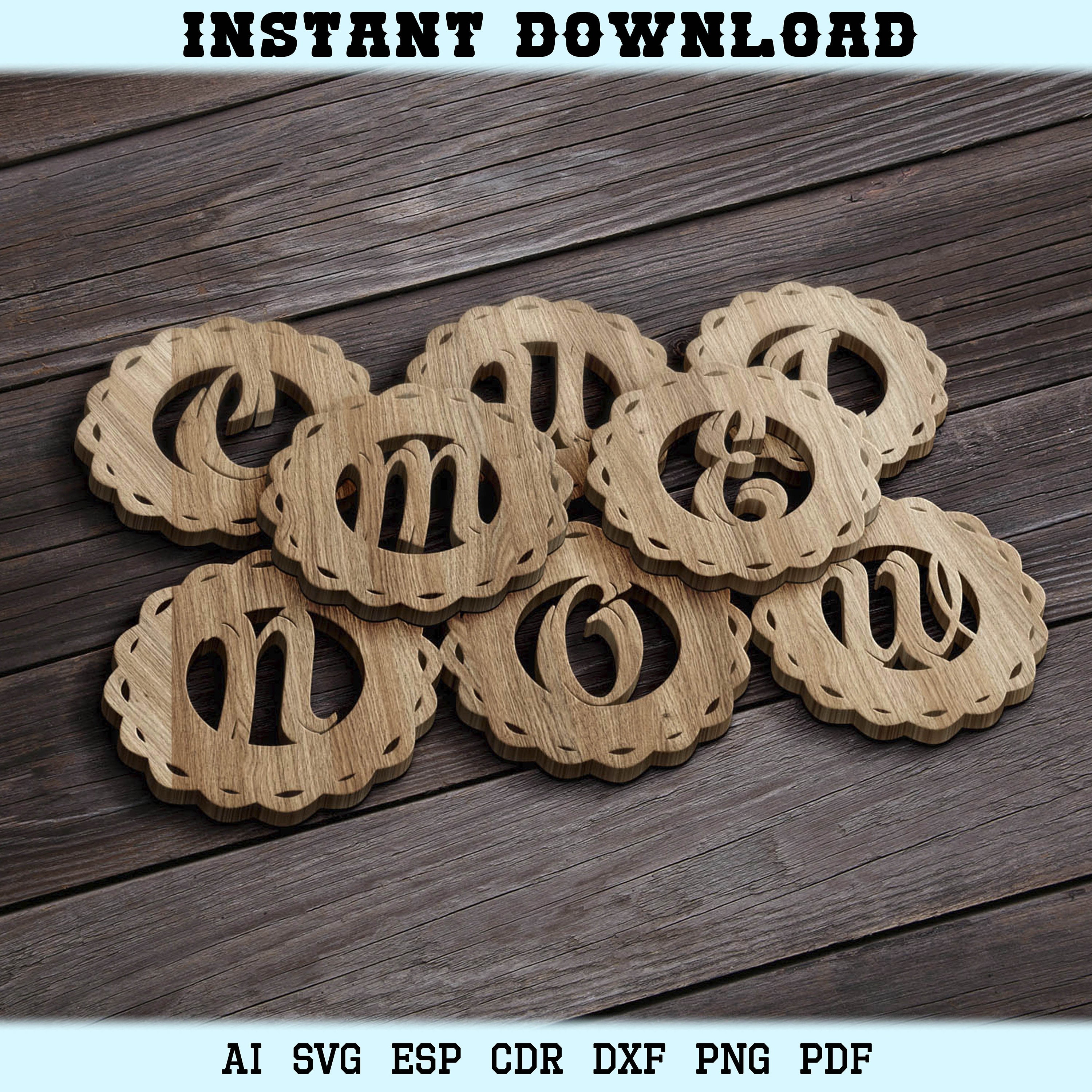 Glowforge Alphabet Laser Cut Coasters Trivet Letters Wood Coaster ...