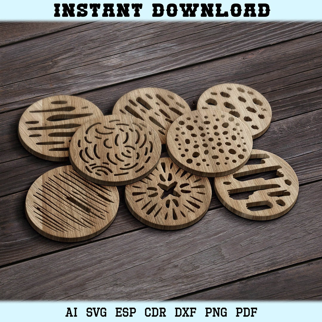 Round Wood Coaster Trivet Circle Wall Decor Geometric Trivets DXF ...