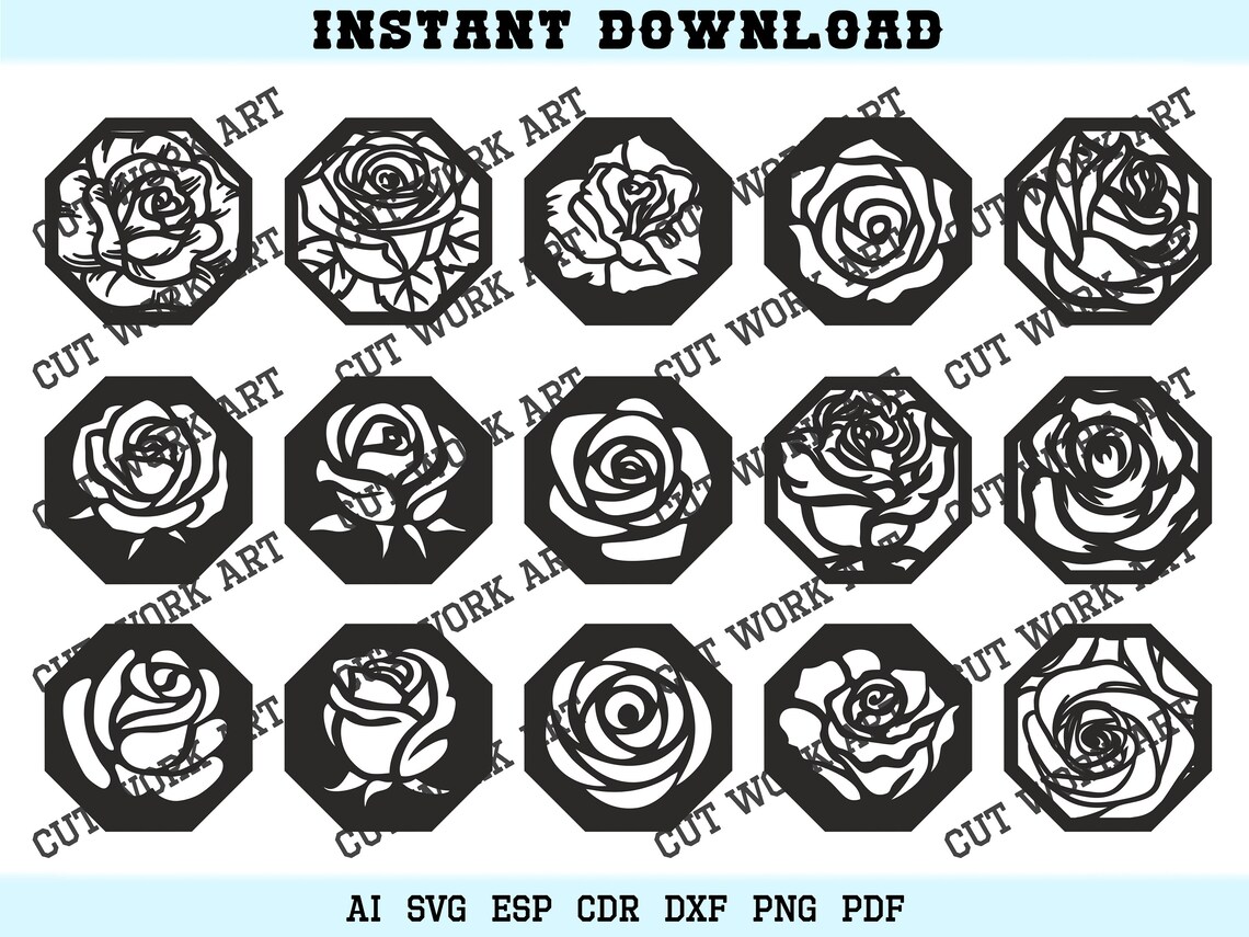 Rose Trivets, SVG Rose Coasters Svg, Wood Rose Coaster Laser Cut Trivet ...