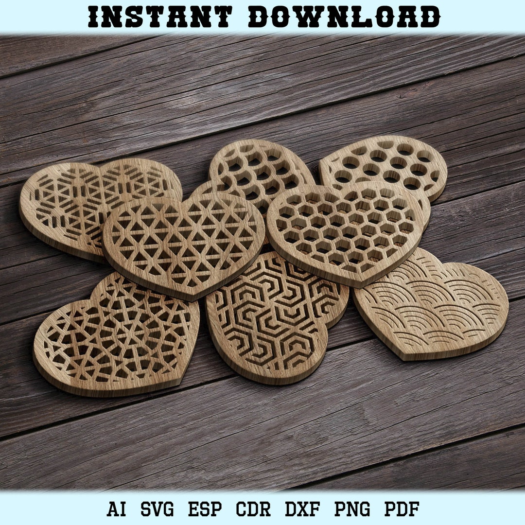 Heart Coasters SVG Wood Trivets Heart Wood Coasters Grill Home Decor ...