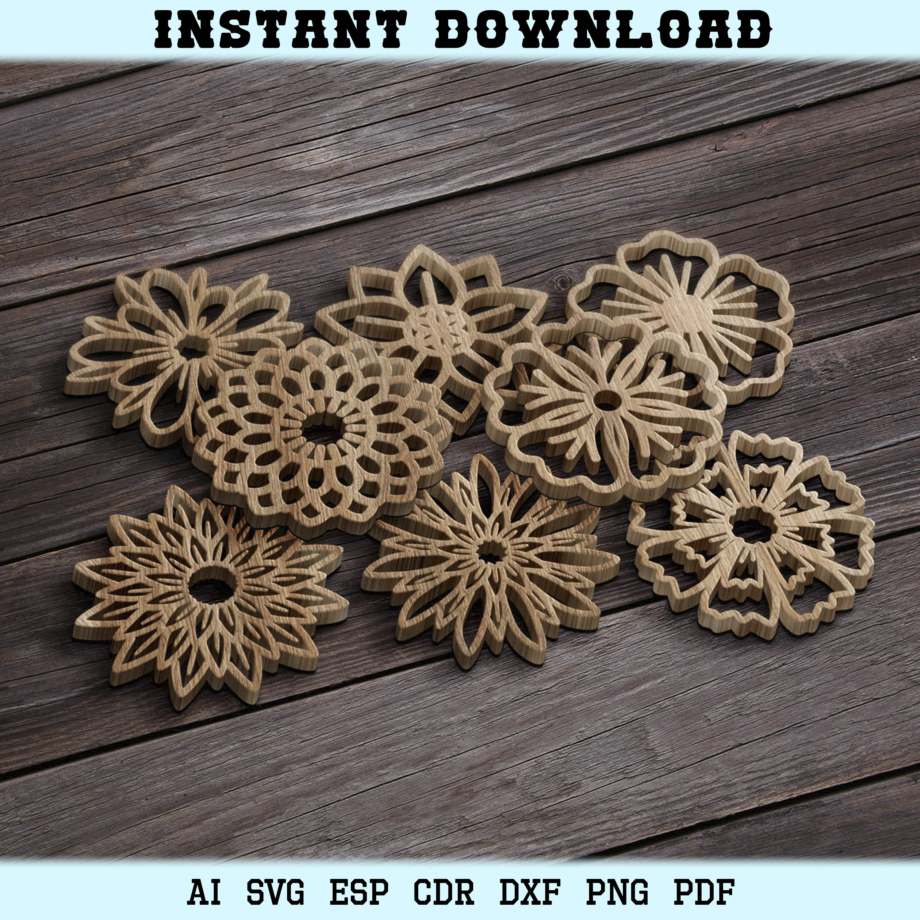 Flower Trivets, SVG Flower Coasters Svg, Wood Rose Coaster Laser Cut ...