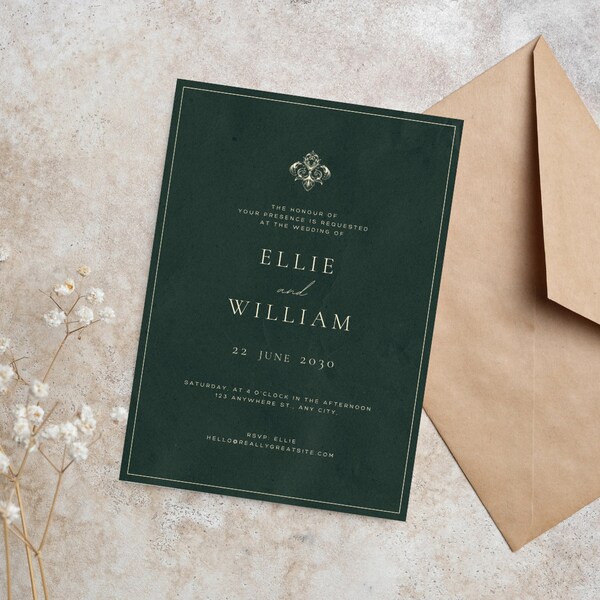 Green Vintage Wedding Invitation - Etsy