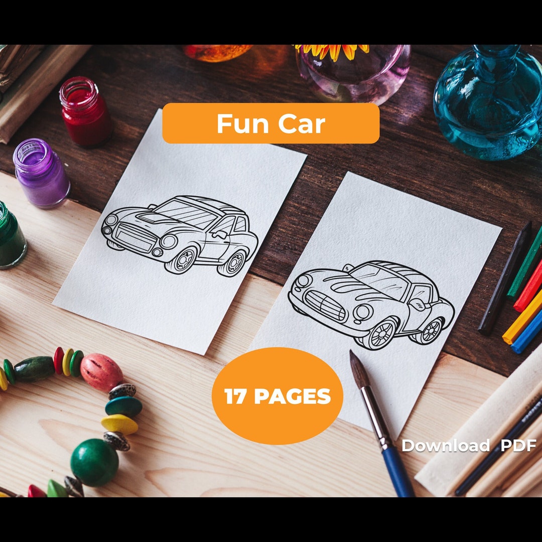 Fun Car Drawings for Kids. Coloring Cars. Cute, Cartoon - Etsy Australia