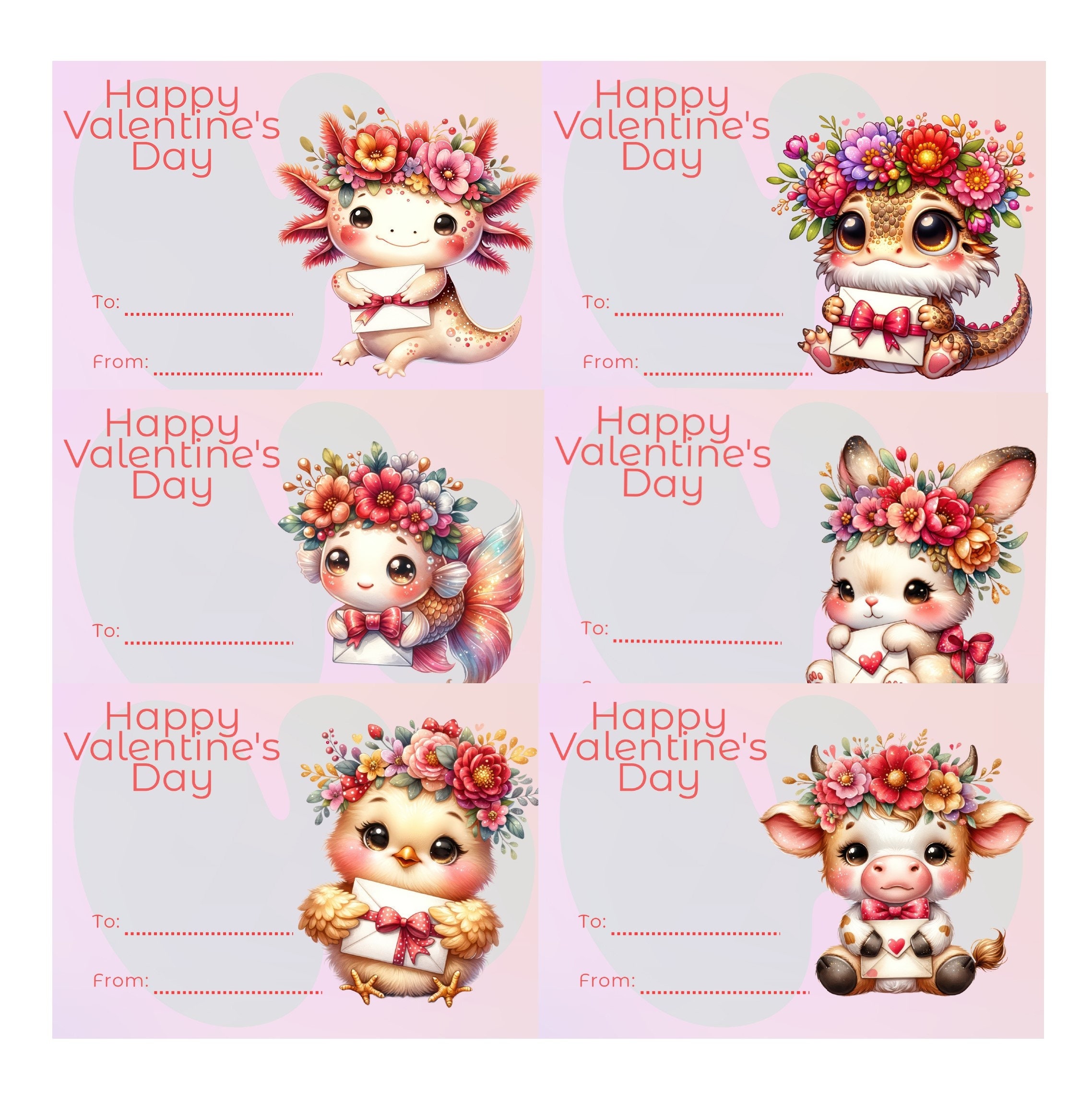 24-in-1 Adorable Baby Animals Printable Valentine's Day Card Bundle ...