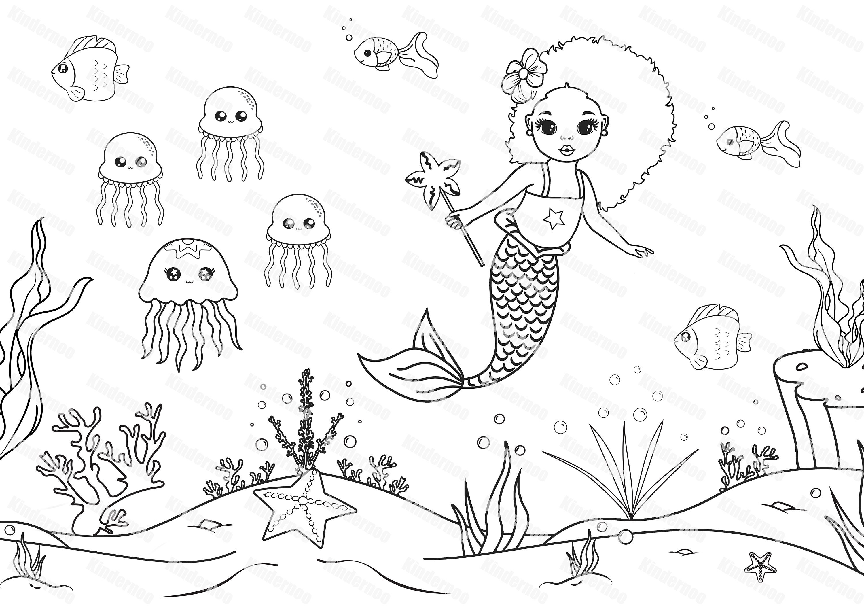 Melanin Mermaid Coloring Pages. Sheets Featuring African American ...