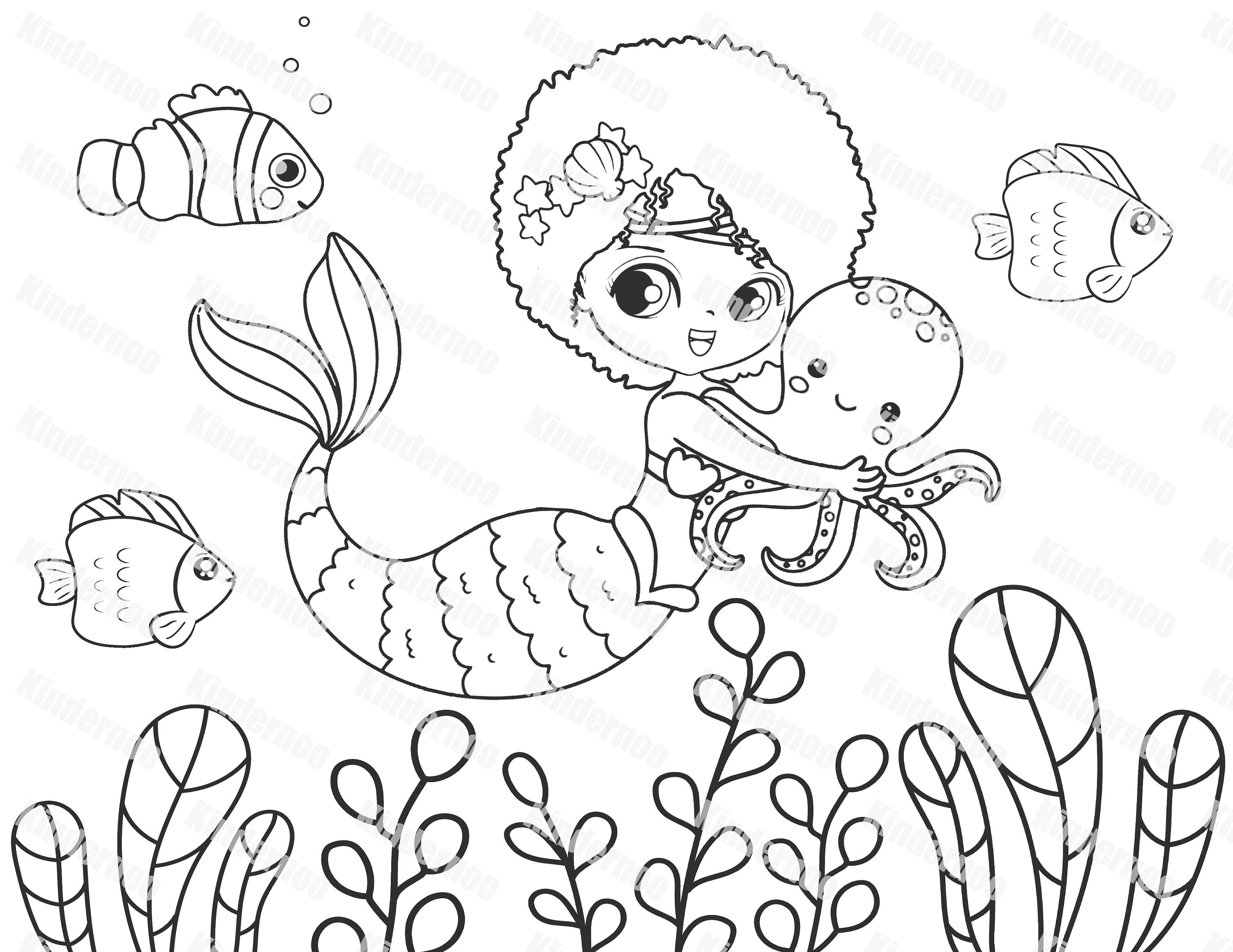 Melanin Mermaid Coloring Pages. Sheets Featuring African American ...