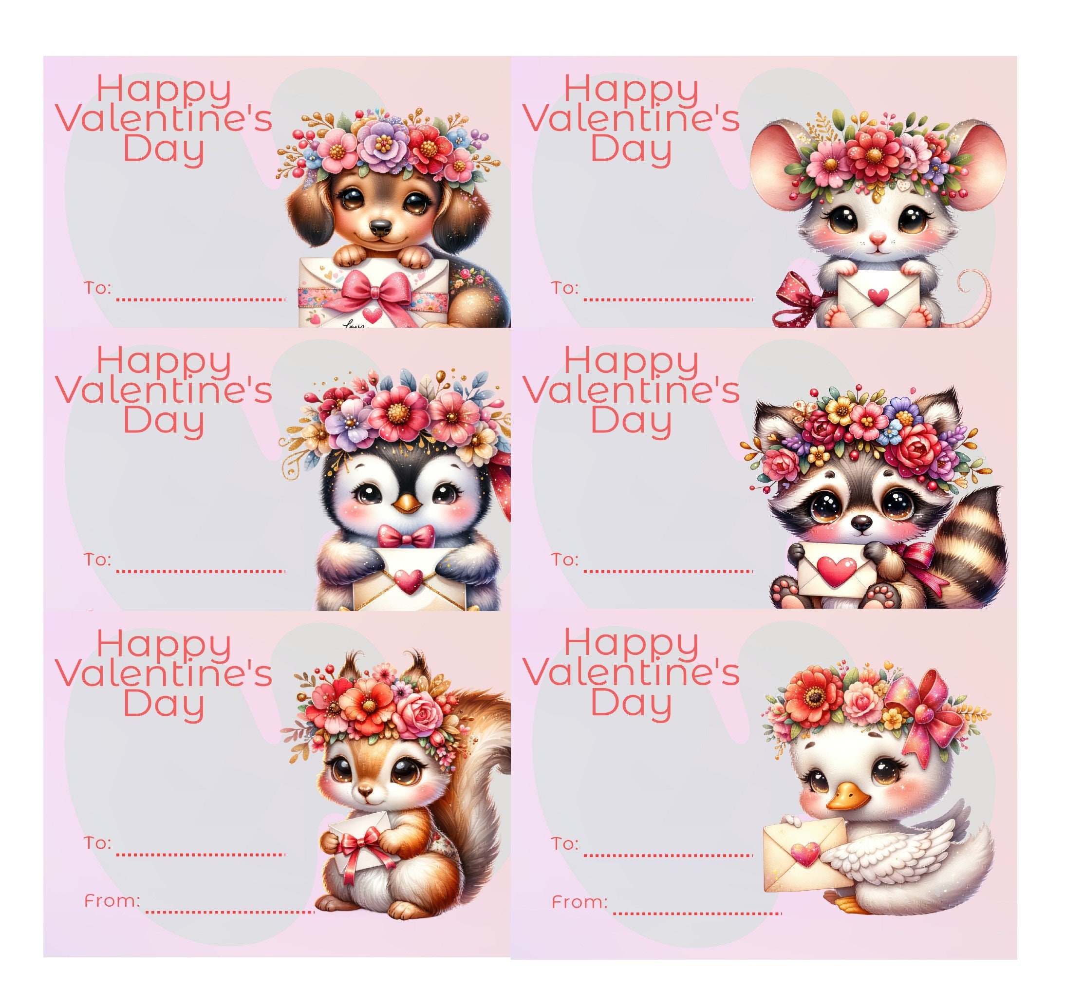 24-in-1 Adorable Baby Animals Printable Valentine's Day Card Bundle ...