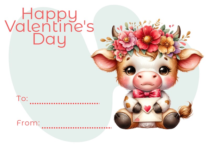 Adorable Baby Cow Printable Valentine's Card DIY Flower Crown Calf ...
