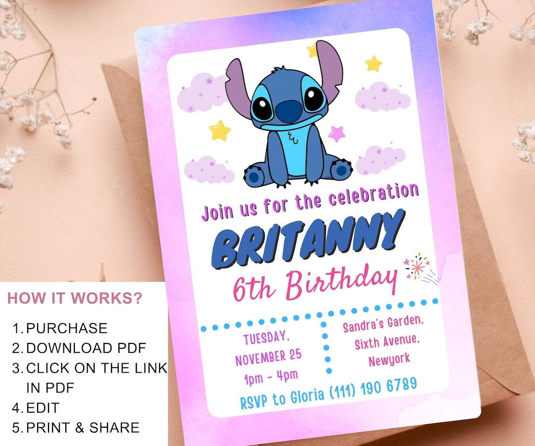 Editable Stitch Birthday Invitation Template Printable - Etsy