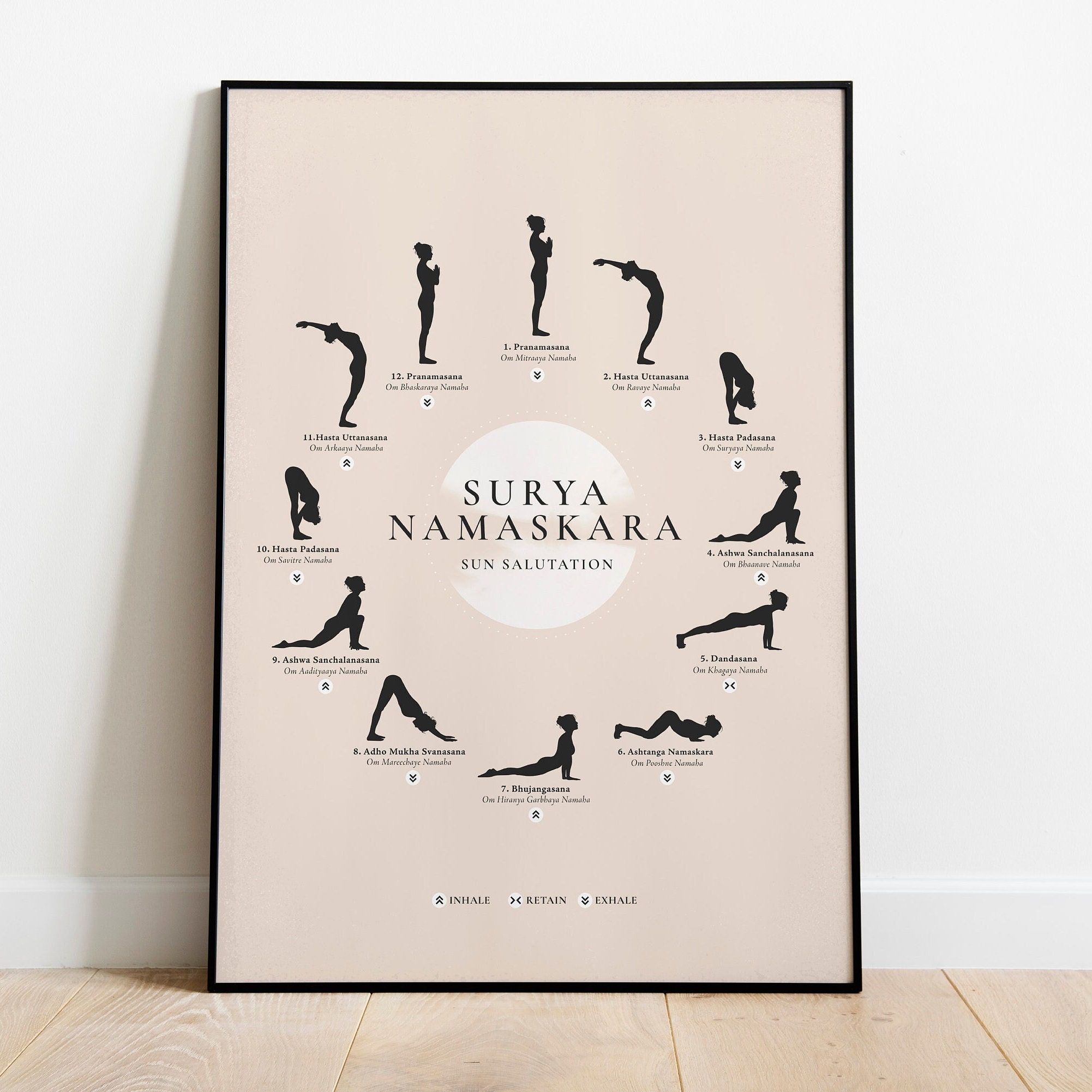 Surya Namaskar Print, Sun Salutation Yoga Wall Art, Yoga Poses Poster ...