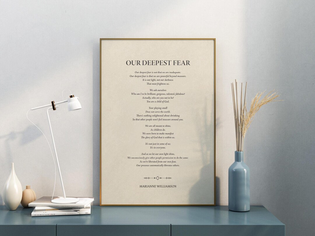 Our Deepest Fear Print, Marianne Williamson Quote, Inspirational Art ...