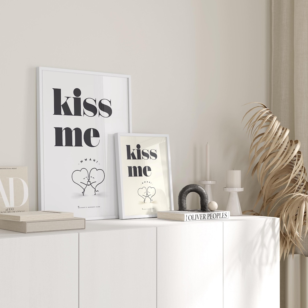 Kiss Me Print, Romantic Word Art Gift, Funny Kissing Gift, White or ...
