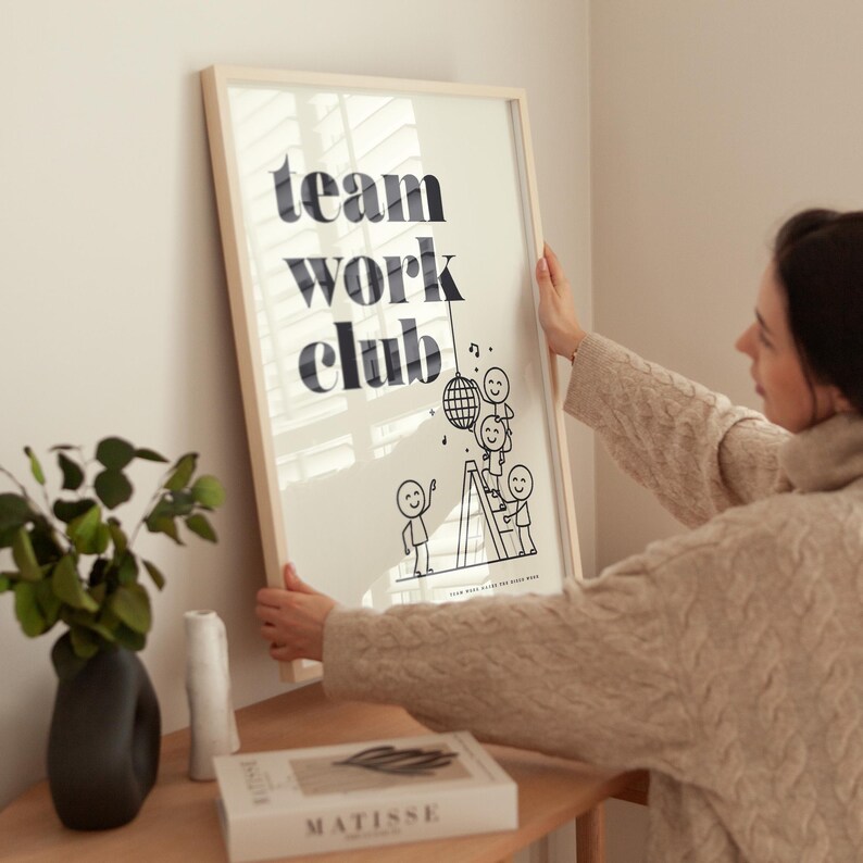 Team Work Club, Fun Office Wall Art: Print, Frame, Canvas or File - Etsy