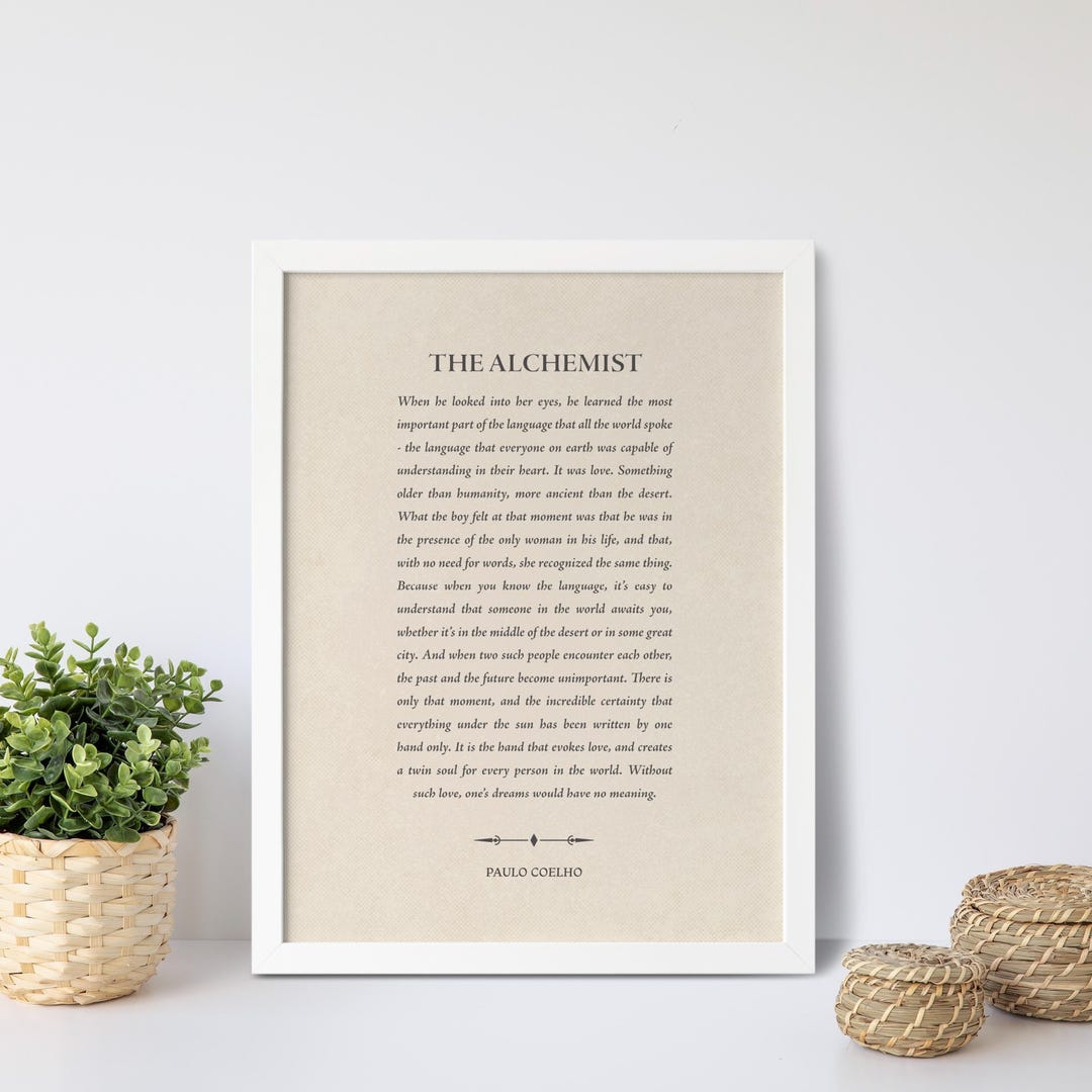 The Alchemist Quote Print, Paulo Coelho Book Quote Wall Art, Romantic ...