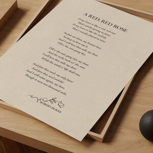 A Red Red Rose Print, Poem by Robert Burns, Poetry Wall Art - Shipped ...