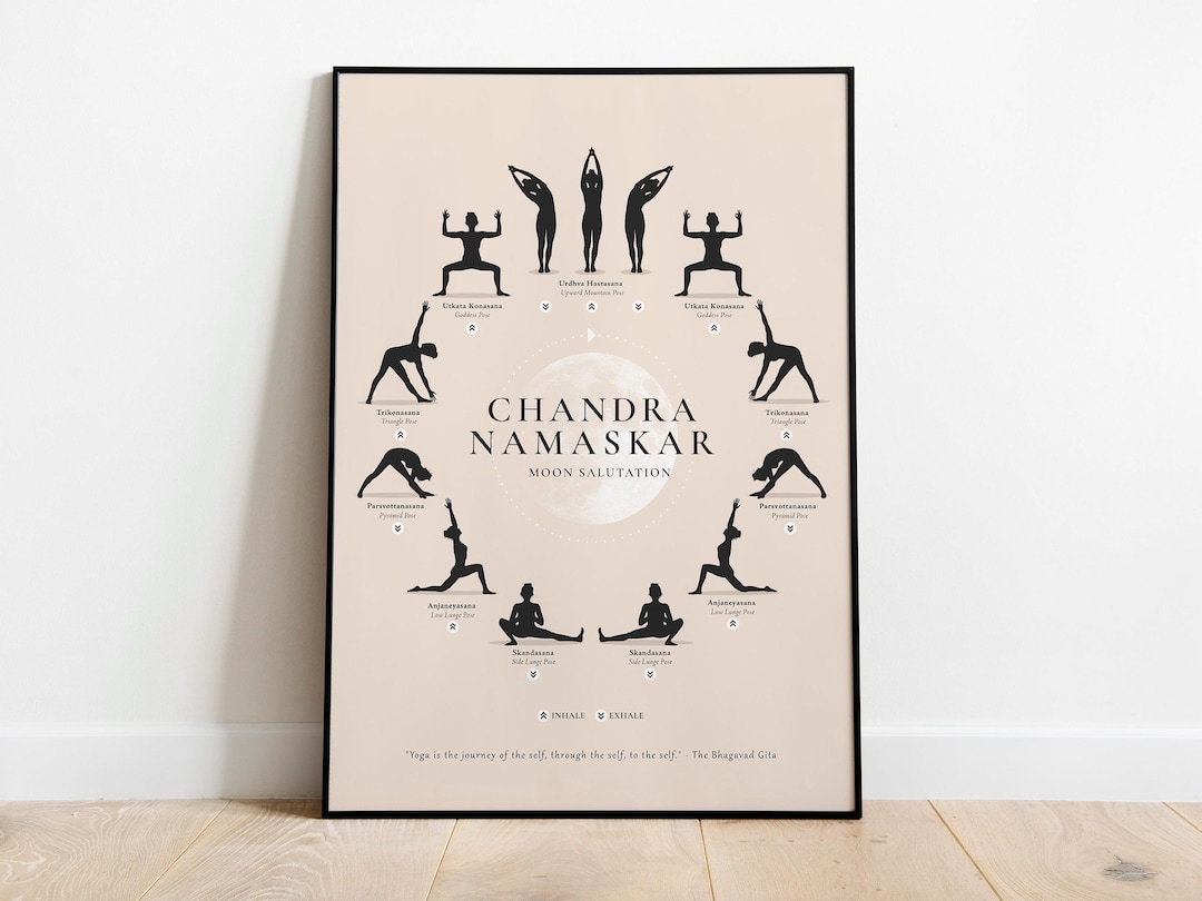 Chandra Namaskar Print, Moon Salutation Yoga Wall Art, Yoga Poses ...