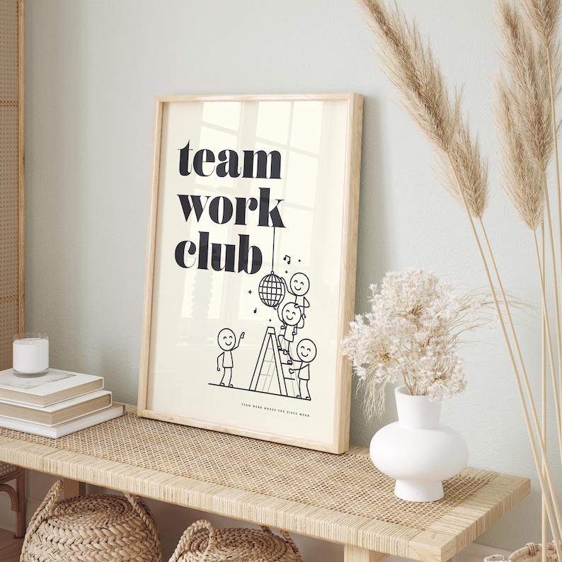 Team Work Club, Fun Office Wall Art: Print, Frame, Canvas or File - Etsy