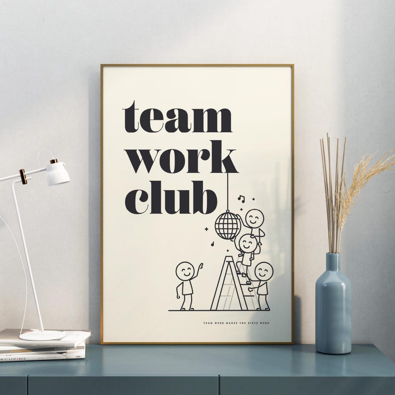 Team Work Club, Fun Office Wall Art: Print, Frame, Canvas or File - Etsy