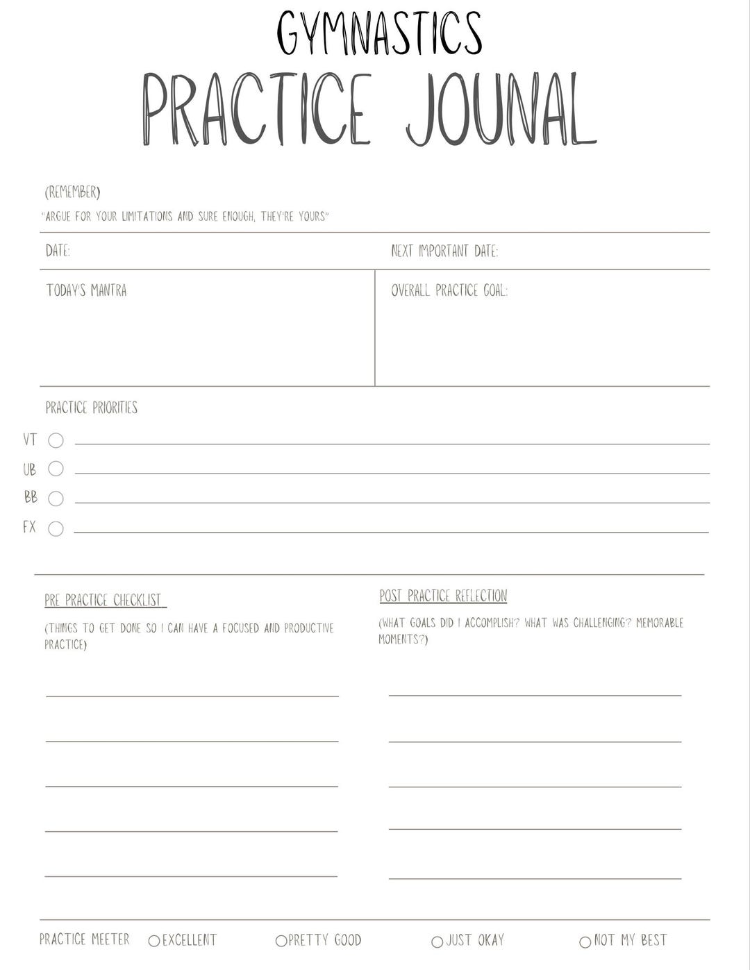 Gymnastics Practice Journal - Etsy