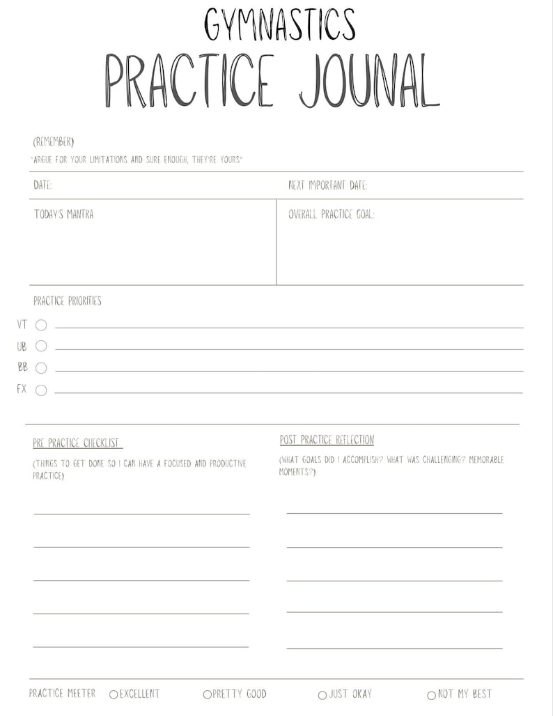 Gymnastics Practice Journal - Etsy