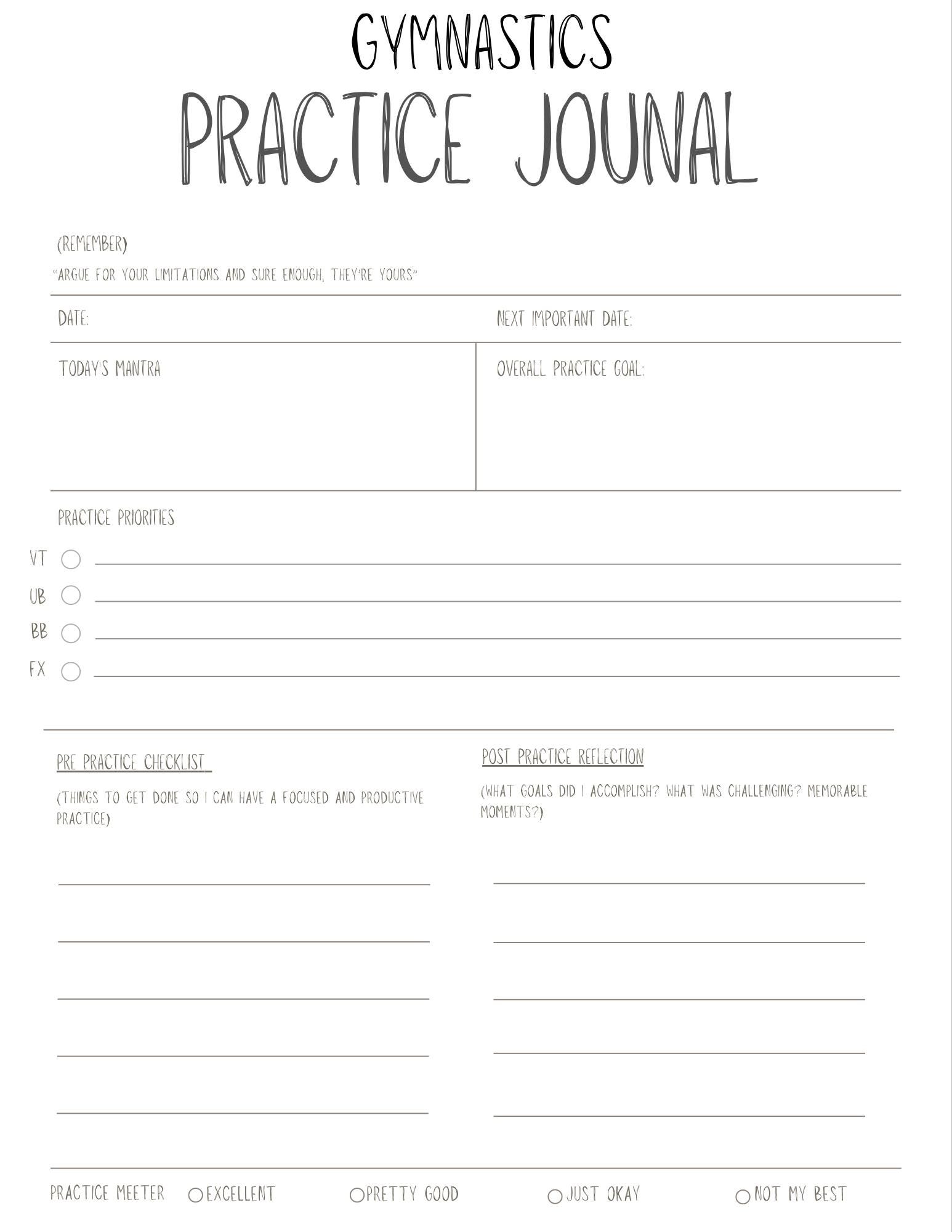 Gymnastics Practice Journal - Etsy