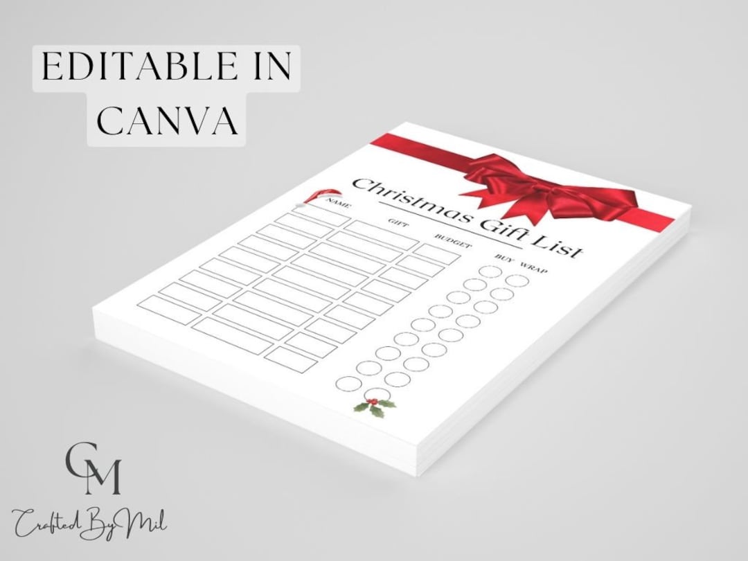Digital Christmas Gift List Template - Editable Canva File - A4 ...
