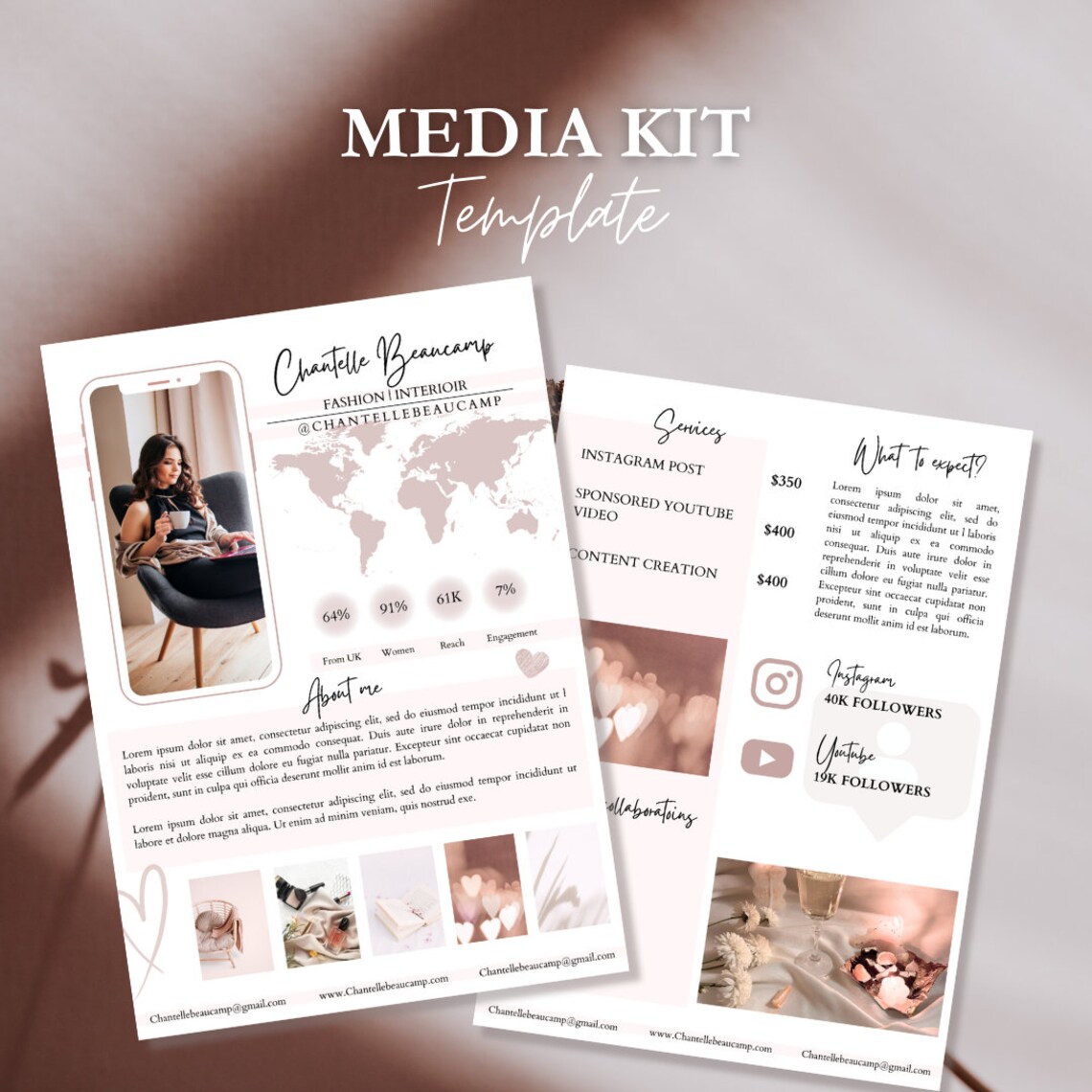 Pink Influencer Media Kit Template Blogger Press Kit Influencer Rate ...