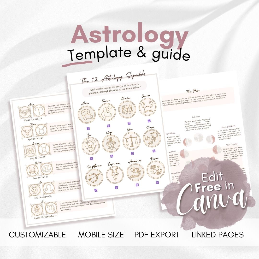 Astrology Templates | Zodiac Sign Cheat Sheets | Editable Horoscope ...