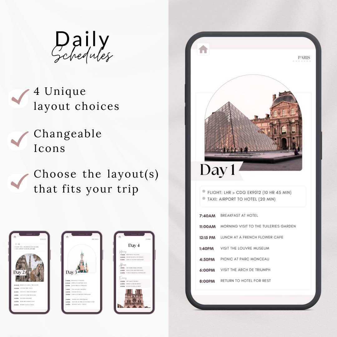Travel Itinerary Template | Paris Trip Itinerary | Travel Planner ...