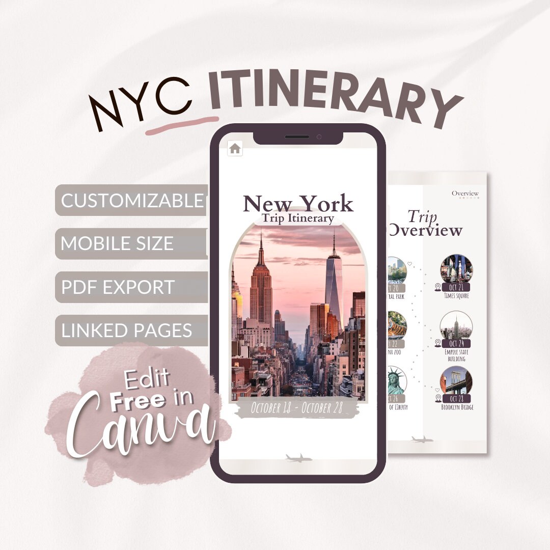 New York City Trip Itinerary Template | Mobile Travel Planner (digital ...
