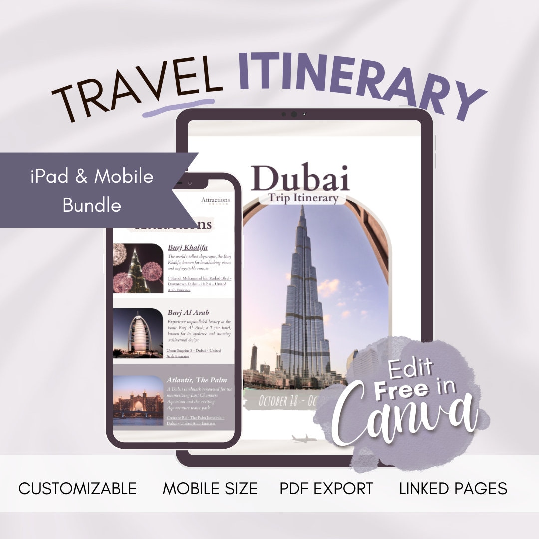 Dubai Trip Itinerary Template: Mobile & iPad Travel Planner (digital ...