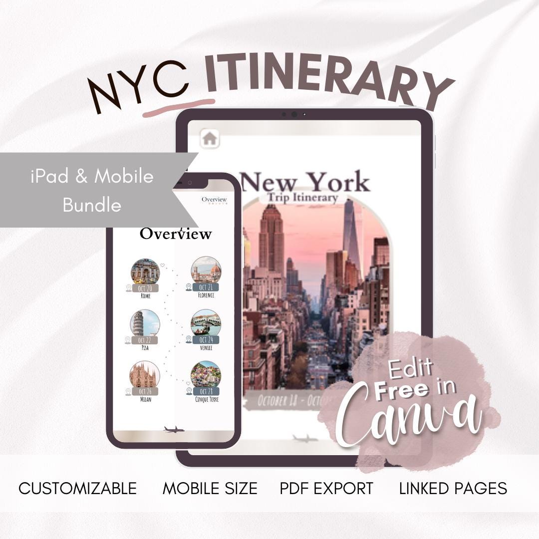 NYC Travel Itinerary Template Bundle | New York iPad Trip Itinerary ...