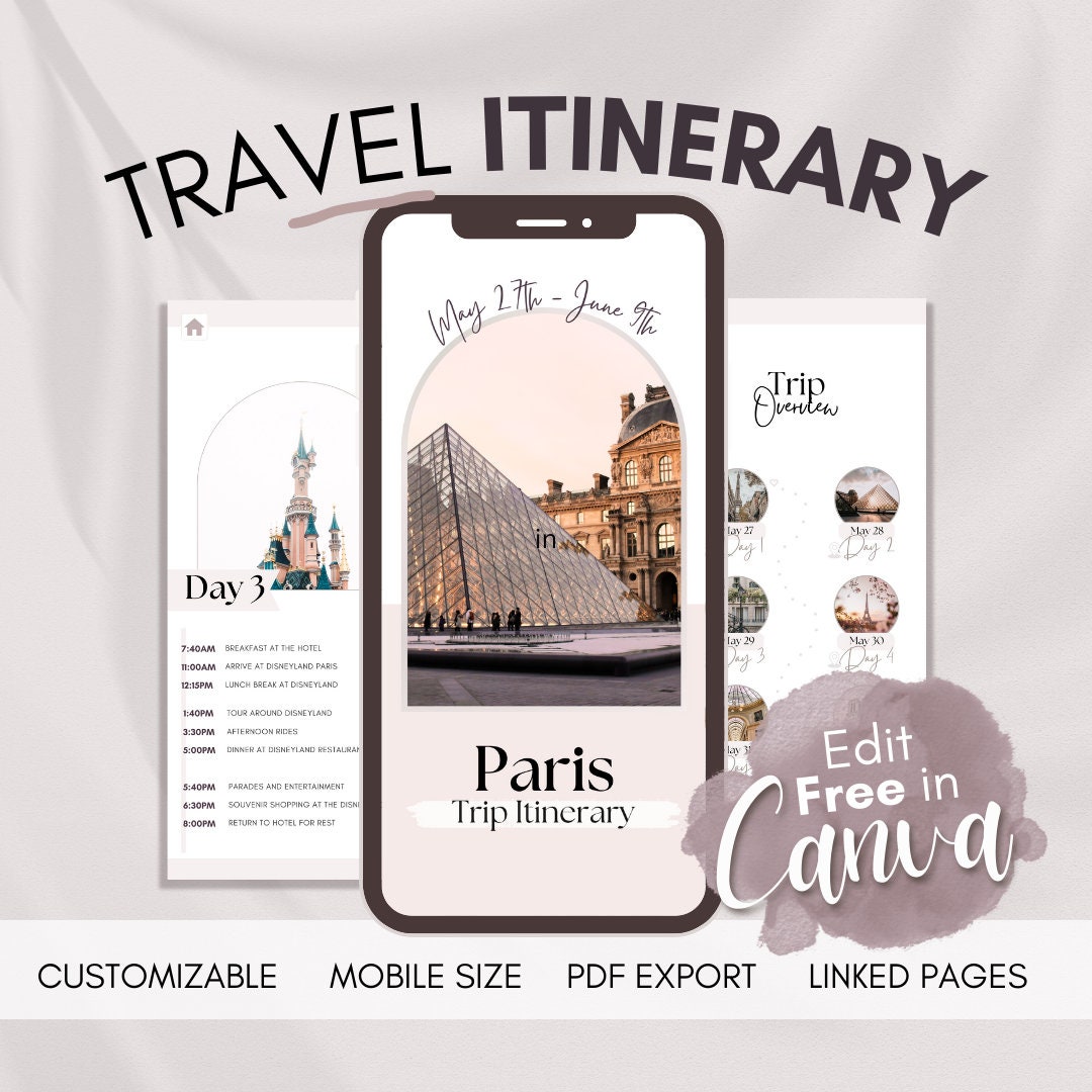 Travel Itinerary Template | Paris Trip Itinerary | Travel Planner ...