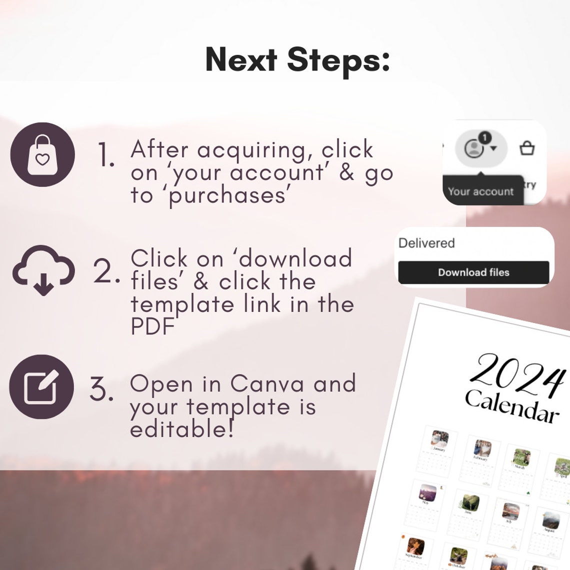 2024 Calendar Template Canva Calendar Template Instant Download ...