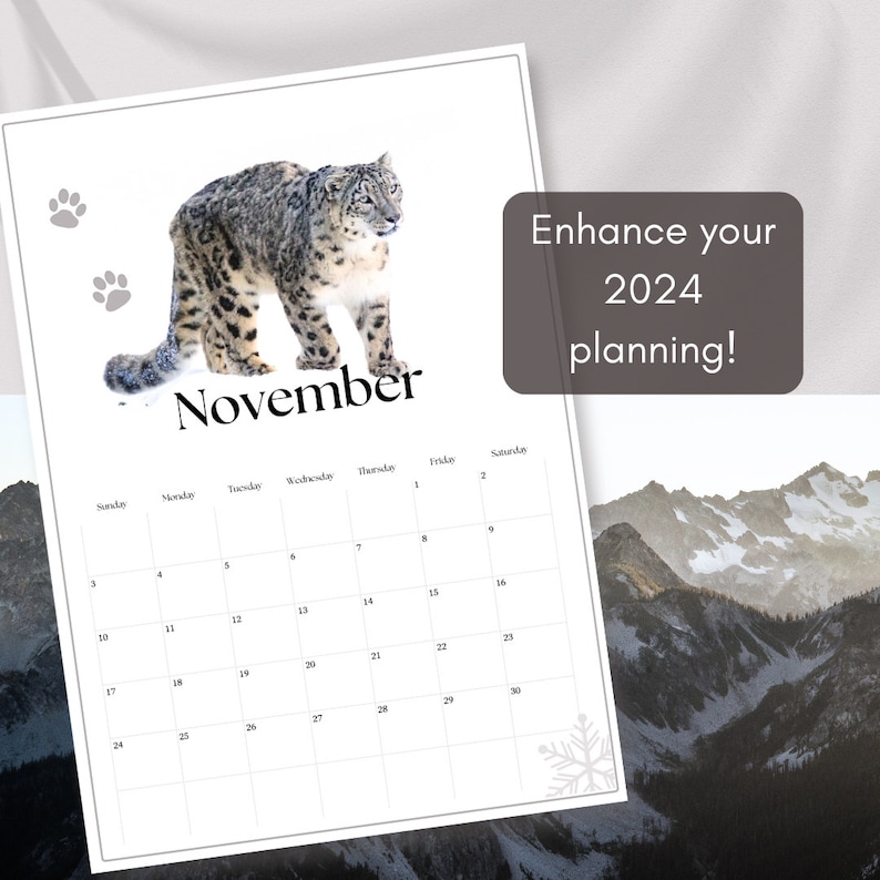 2024 Printable Calendar | Animal Printable Calendar Template | Instant ...