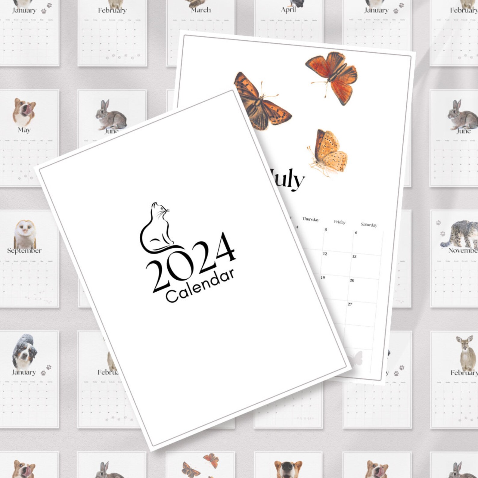 2024 Printable Calendar | Animal Printable Calendar Template | Instant ...