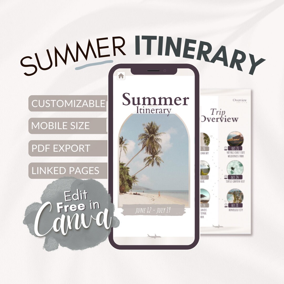 Summer Itinerary Template Travel Planner Hawaii Itinerary Trip ...
