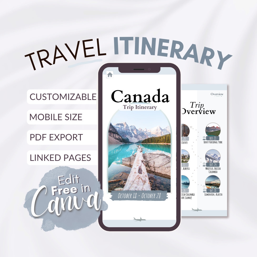 Canada Travel Itinerary Template: Mobile Trip Planner (canva Digital ...