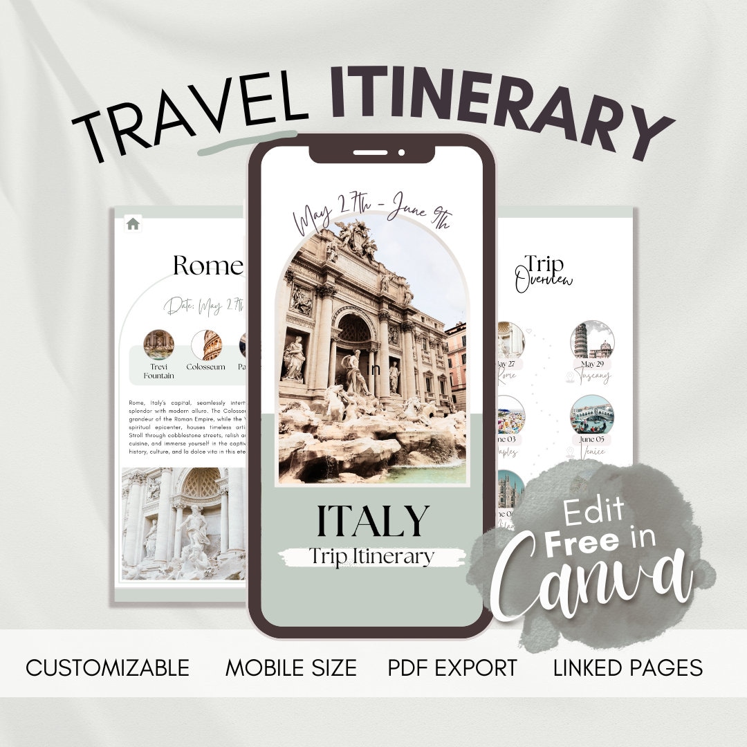 Travel Itinerary Template | Italy Itinerary | Italy Trip | Mobile ...