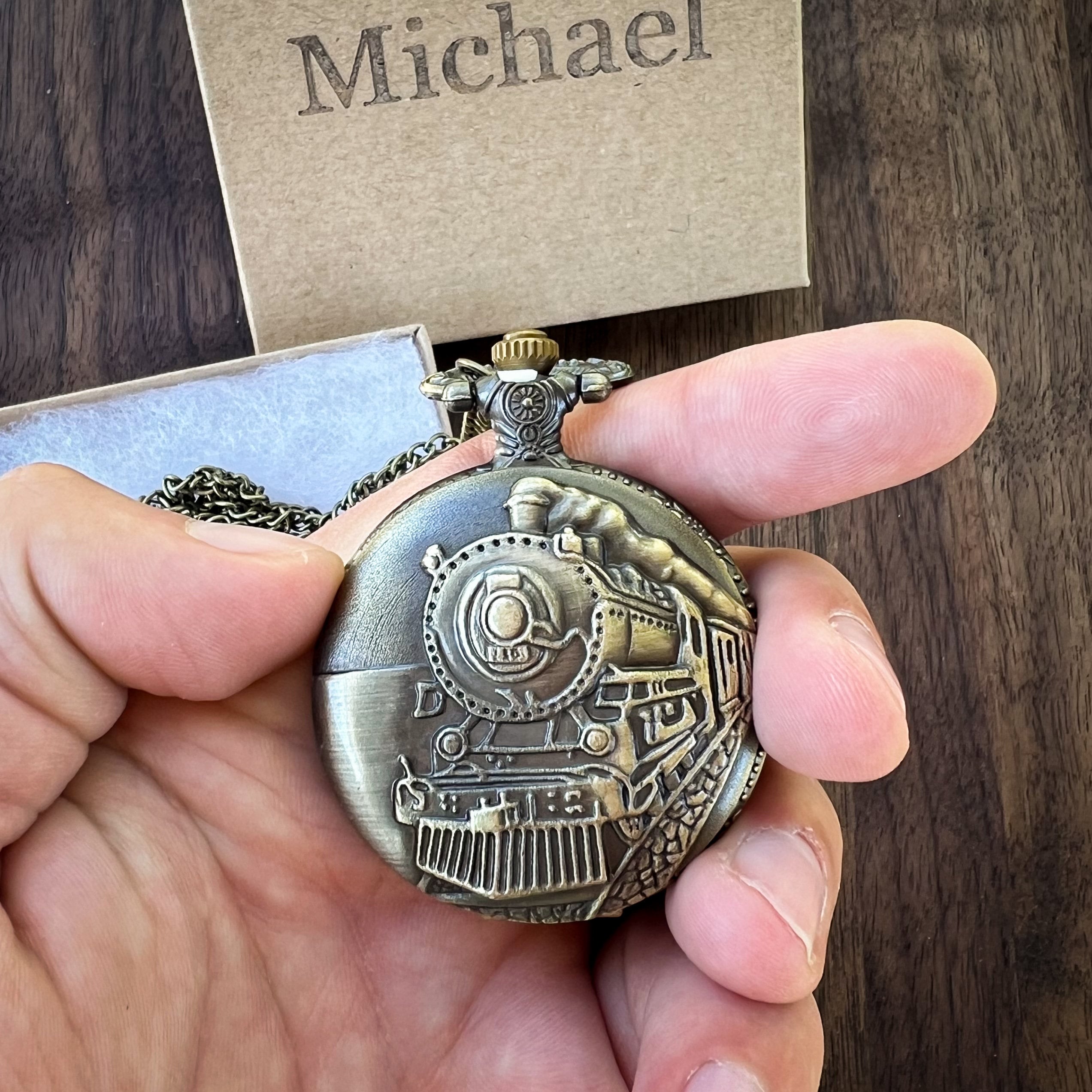 Antique Bronze Train Locomotive Watch: Personalized Name Gift Box ...