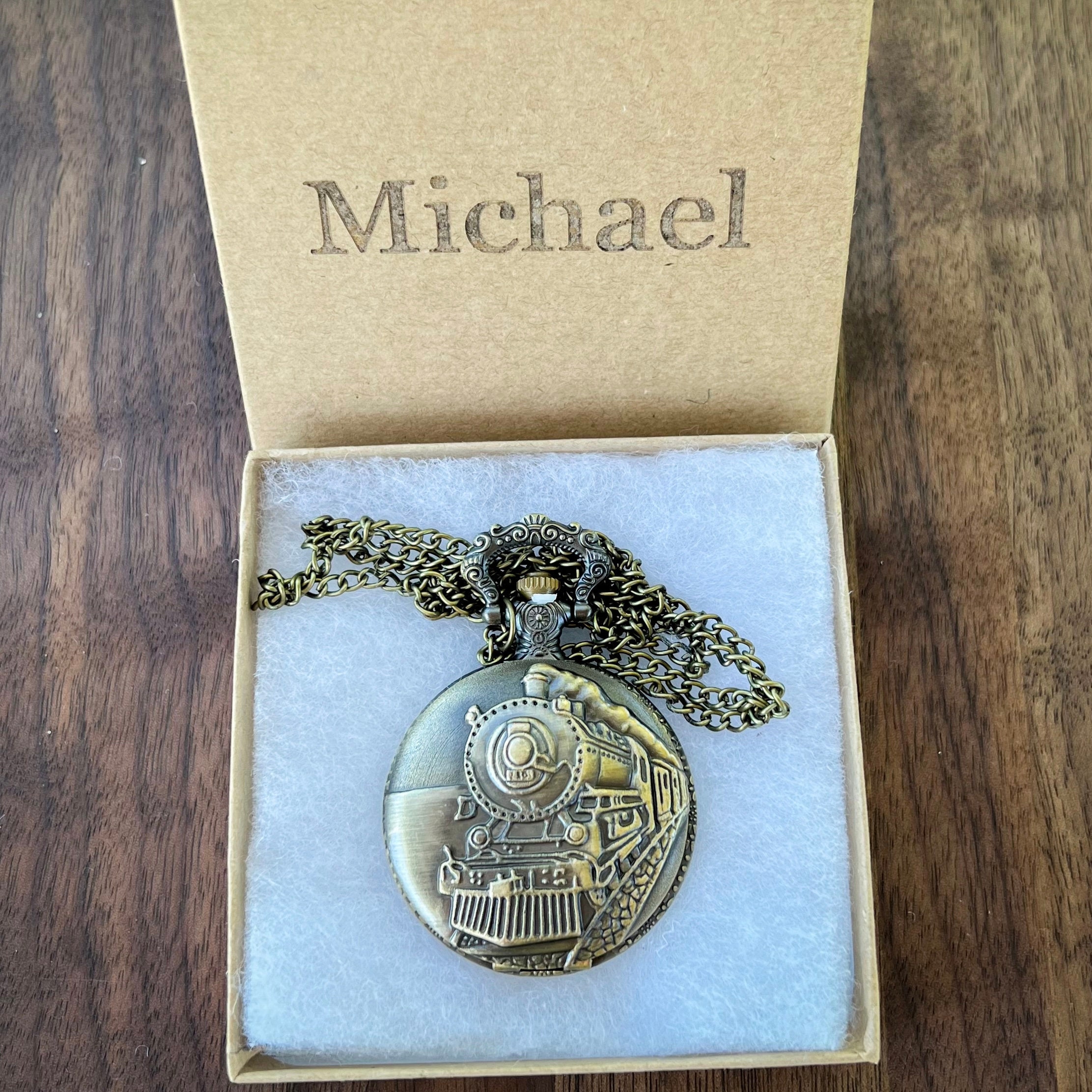 Antique Bronze Train Locomotive Watch: Personalized Name Gift Box ...
