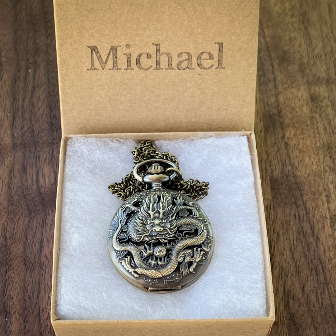 Vintage Steampunk Dragon Watch: Personalized Name & Gift Set Box ...