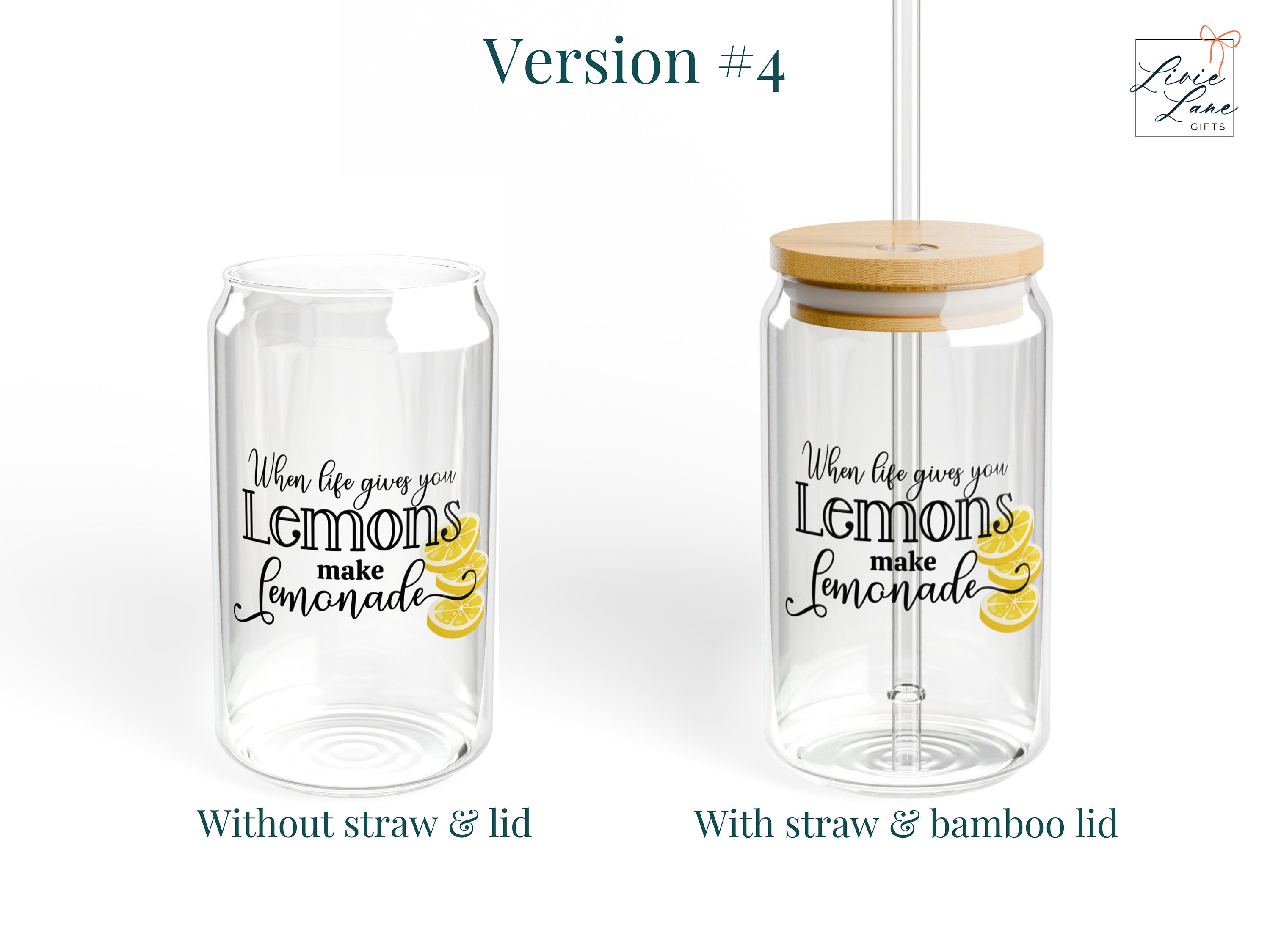 Lemonade Glass Set Housewarming Gift Glass Set With Bamboo Lids and ...