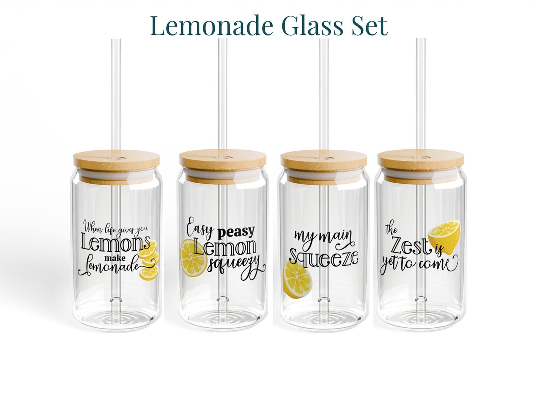 Lemonade Glass Set Housewarming Gift Glass Set With Bamboo Lids and ...